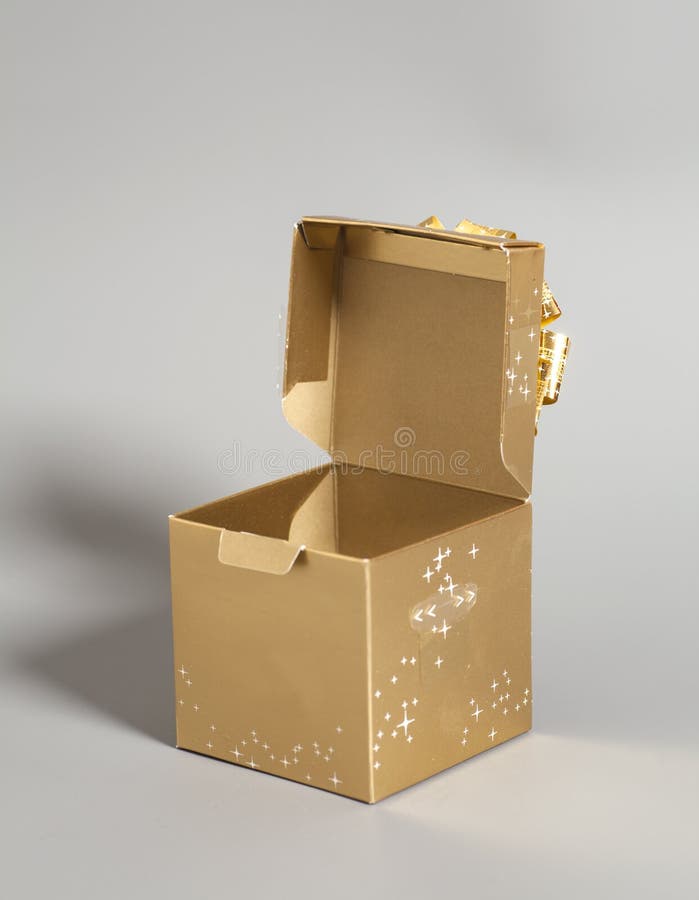 Golden Gift Box With Golden Ribbon Stock Image - Image of beautiful ...