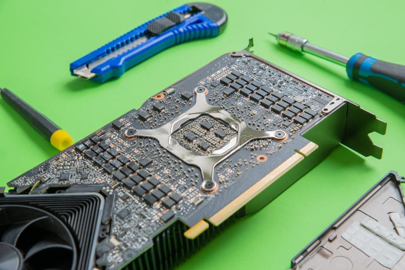 Open Graphics Card Showing Chips, MOSFETs, and Power Section Stock ...