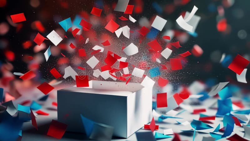 Open Box Exploding with Red White and Blue Confetti Big Data Concept ...