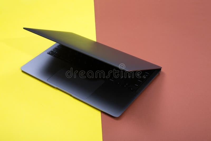 Open Gray Laptop on a Colored Background, Top View Stock Image - Image ...