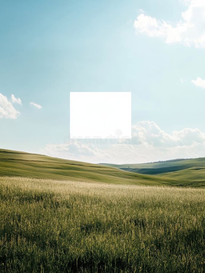 Open Green Fields Under a Bright Sky with Space for Text and Overlay ...