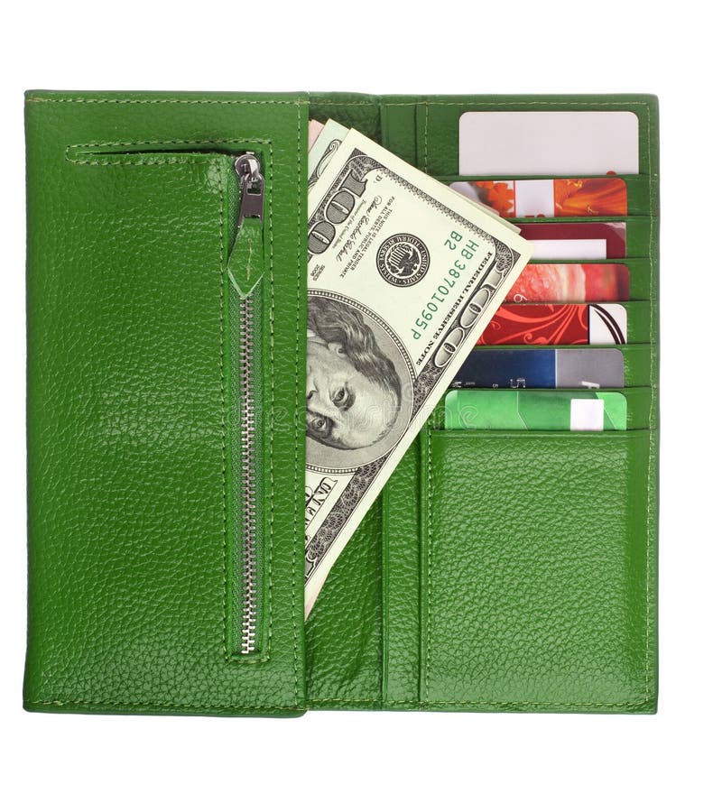 Open green leather wallet stock image. Image of wallet - 27171739