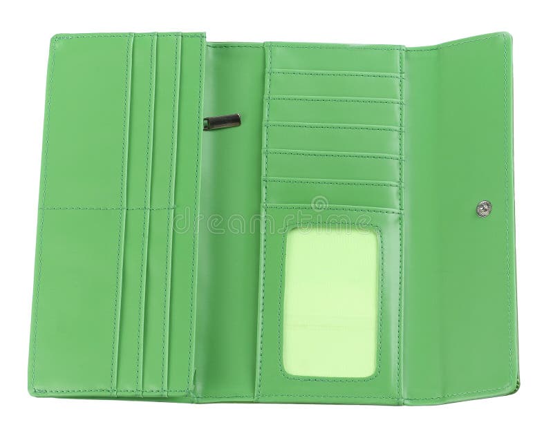 Open green leather wallet stock photo. Image of personal - 26984848