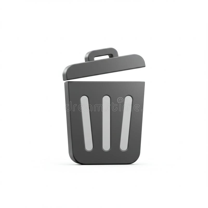 Open Grey Trash Can Icon 3D Render Digital Design Element Bin Waste ...