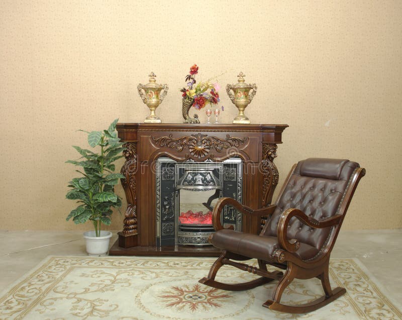 Open Haard En Schommelstoel Stock Afbeelding - Image of zetel, brand ...