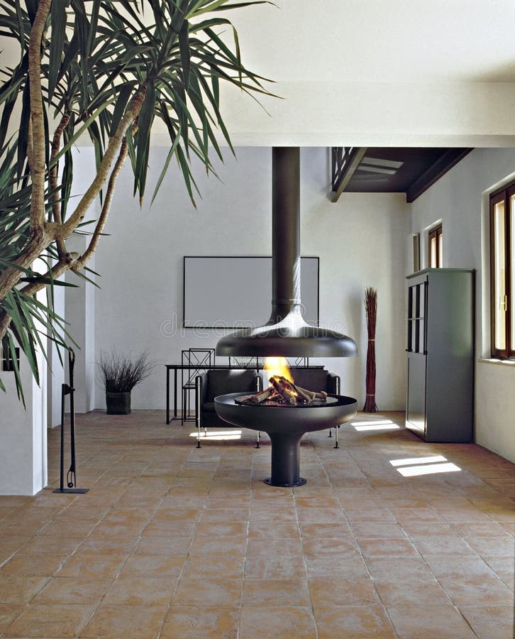 Open haard in woonkamer stock foto. Image of ruimte, haard - 32981454