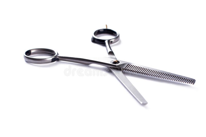 Open Hairdressing Scissors On White Background. Stock Photo - Image of ...