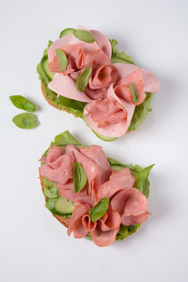 Open Ham Sandwich with Cucumbers, Basil, and a Crusty Slice of Rye ...