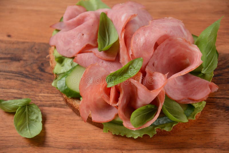 Open Ham Sandwich with Cucumbers, Basil, and a Crusty Slice of Rye ...