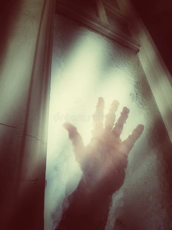 Open Hand Behind a Glass of a Door. Dramatic Concept, Anxious Feeling ...