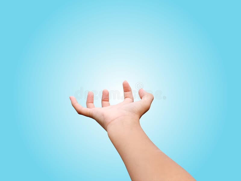 Open Hand on Blue Background Stock Photo - Image of skin, stretched ...