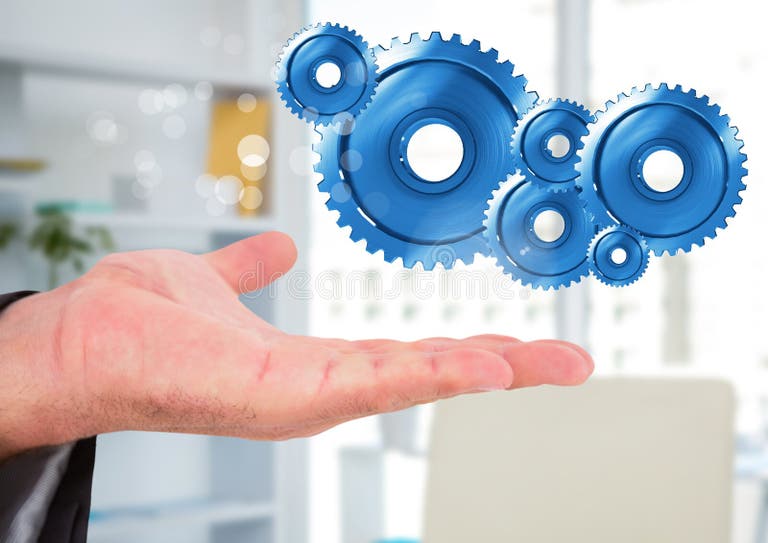 Open hand with cog gears stock photo. Image of real - 100267976