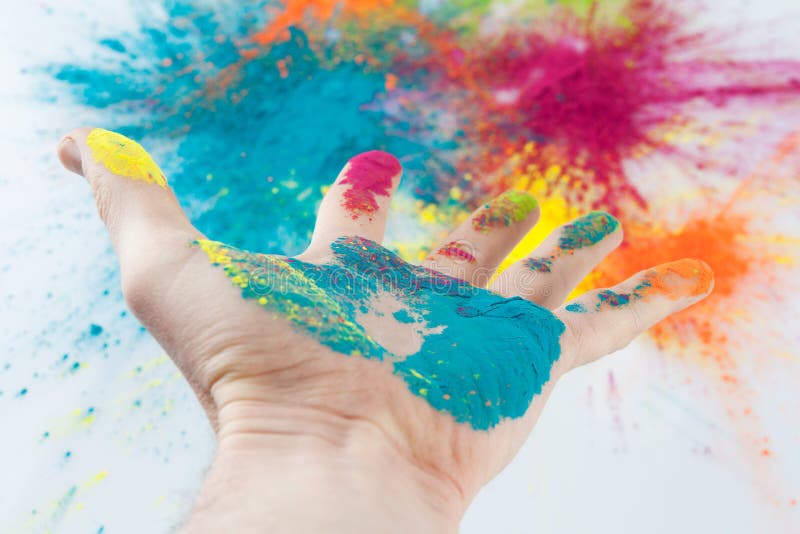 Open Hand Colored with Holi Powder Stock Photo - Image of bright, holy ...