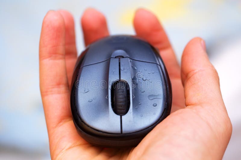 Open Hand and Computer Mouse with Water Drops Stock Image - Image of ...