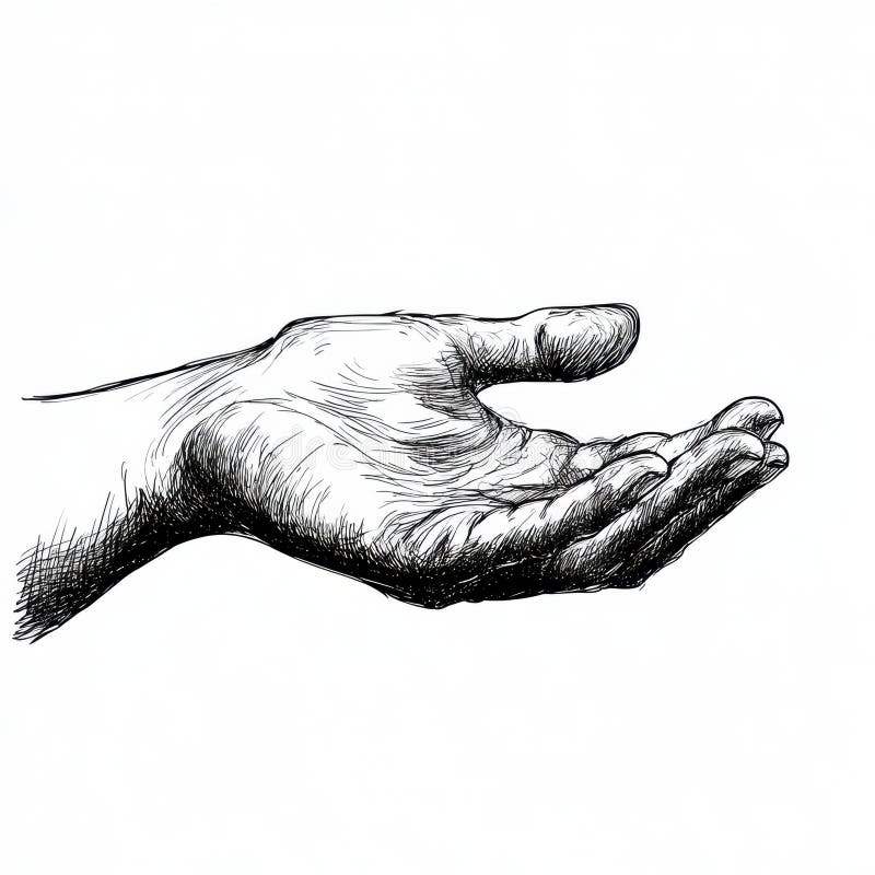 Open Hand with Detailed Lines and Textures Depicting Offering Stock ...