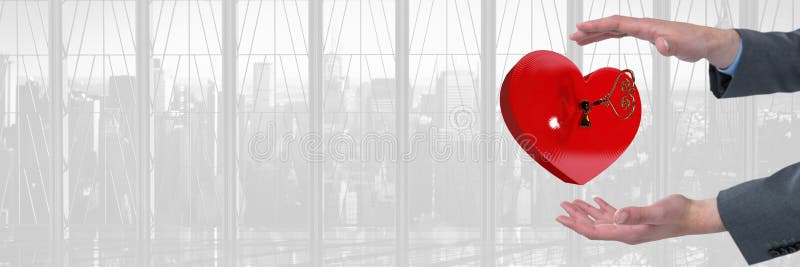 Open Hand and Heart with Key by Office Window Stock Photo - Image of ...