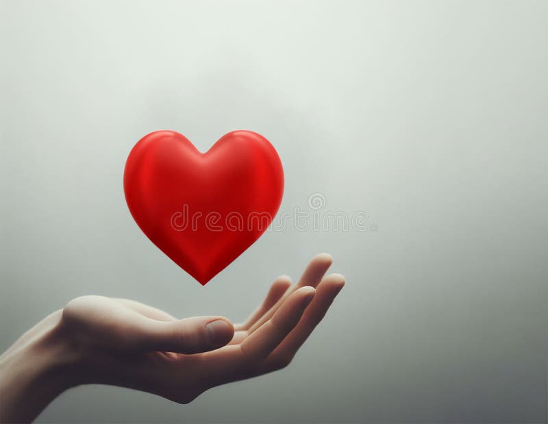 Open Hand Offering a Red Heart on Minimal Background Stock Illustration ...