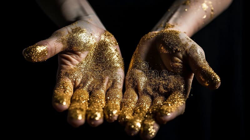 Open Hand Palms Covered in Gold Glitter, Generative AI Tools Stock ...