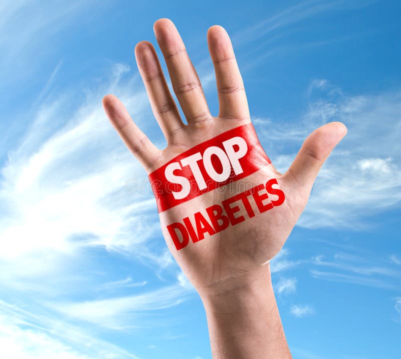 Open Hand Raised with the Text: Stop Diabetes on Sky Background Stock ...