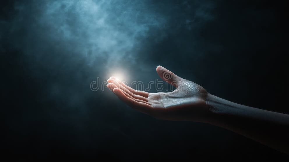 Open Hand Reaching for Light in Darkness, Symbolizing Hope. Stock Image ...