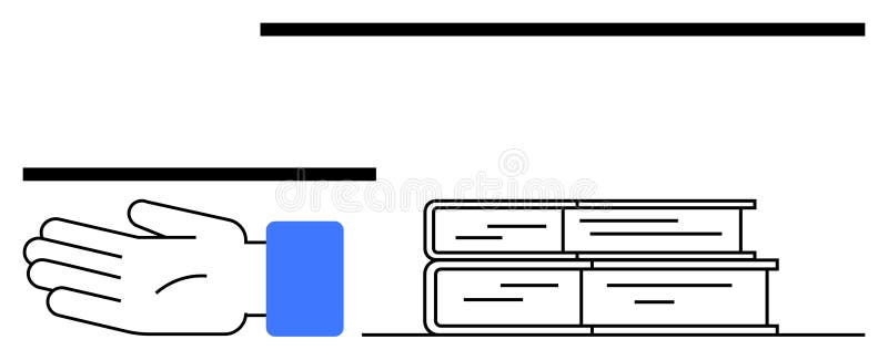 Open Hand Reaching Out To Stack of Books Underlined Lines on White ...