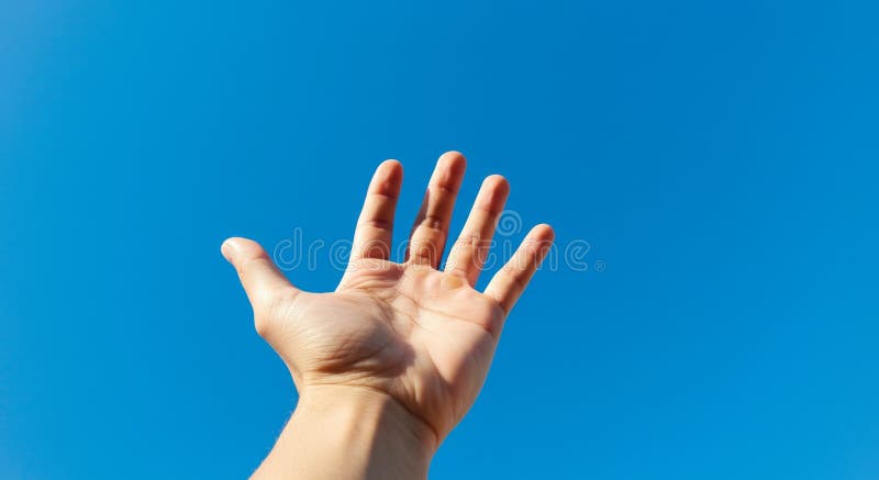 Open Hand Reaching Upward Towards a Vibrant Blue Sky Stock Illustration ...