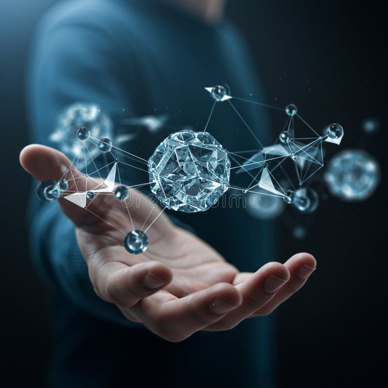 An Open Hand Supports a Digital, Geometric Structure Composed of ...