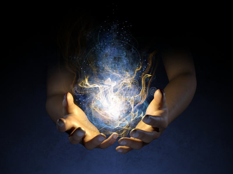 Open Hands Creating a Glowing Energy Mass Stock Illustration ...
