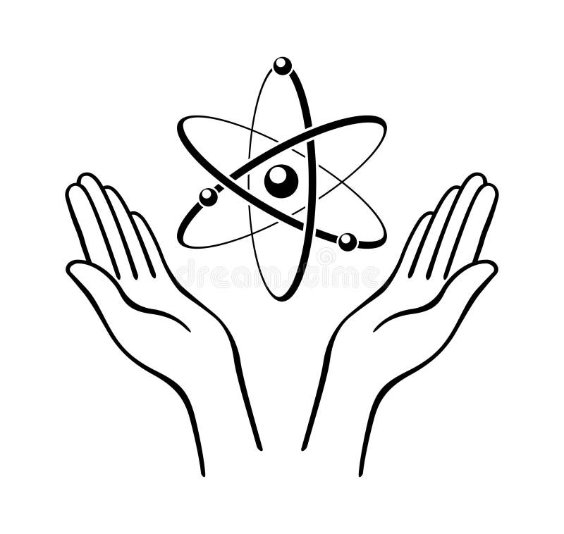 Open Hands with Floating Atom Stock Vector - Illustration of shape ...