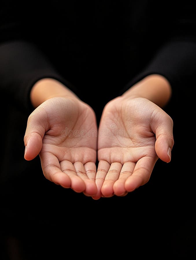 Open Hands Held Together on Black Background Generated AI Stock ...