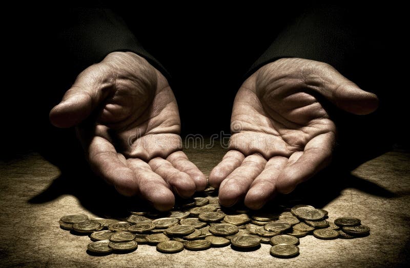 Open Hands, Few Coins stock photo. Image of dignity - 384157094