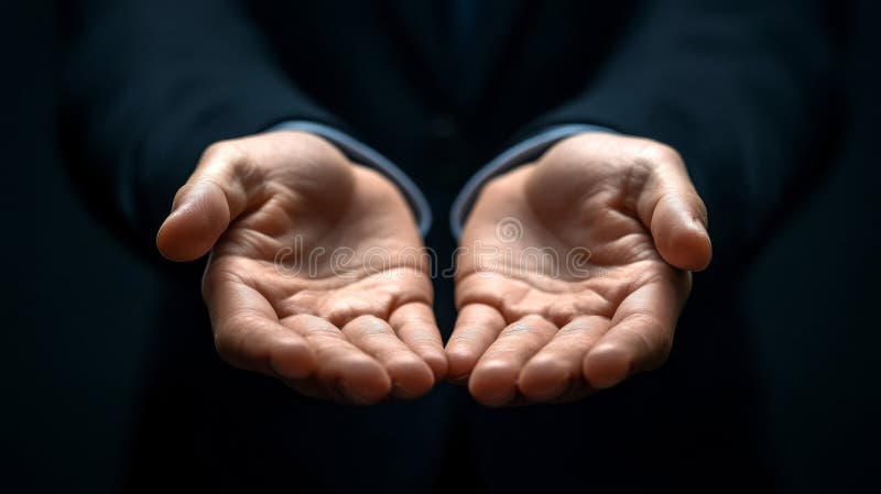 Open Hands Offering Help: Close Up of Cupped Palms Against Dark ...