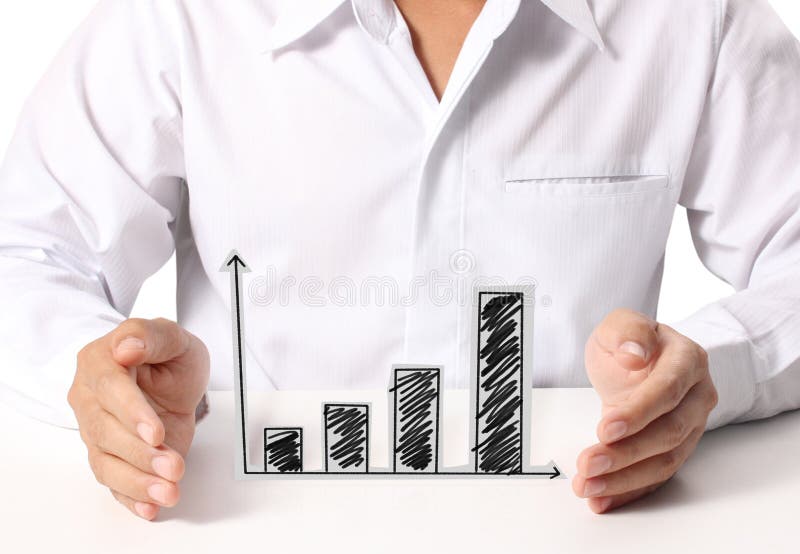 Open hands and paper graph stock illustration. Illustration of ...