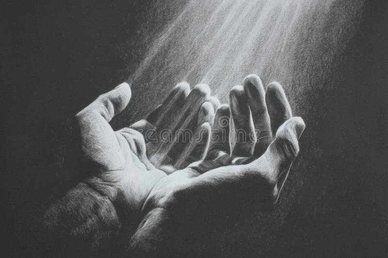 Pencil Drawing of Open Hands Catching Light in a Chiaroscuro Style with ...