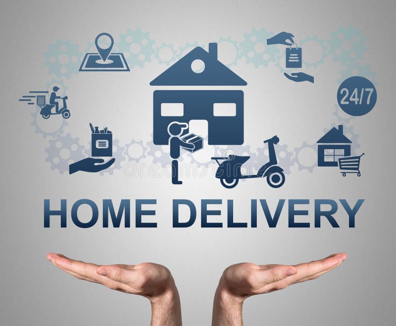 Home Delivery Concept Sustained by Open Hands Stock Illustration ...