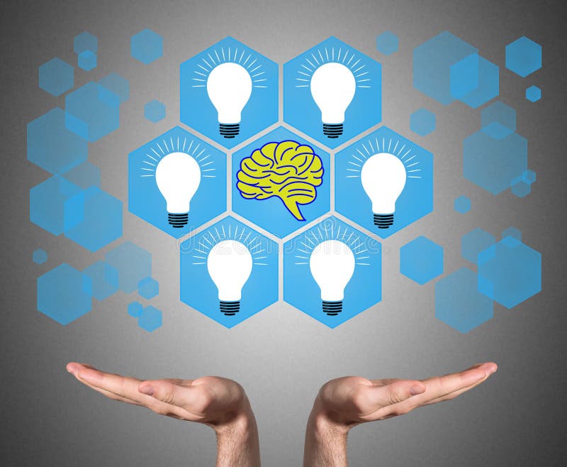 Human Brain Ideas Concept Sustained by Open Hands Stock Illustration ...