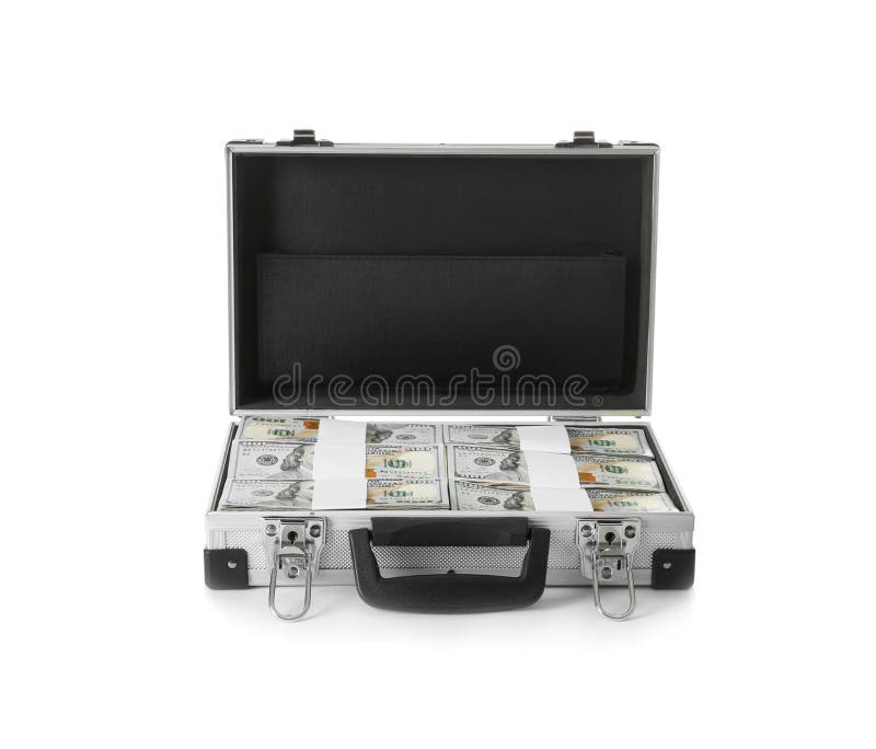 Open Hard Case Full of Money on White Background Stock Photo - Image of ...