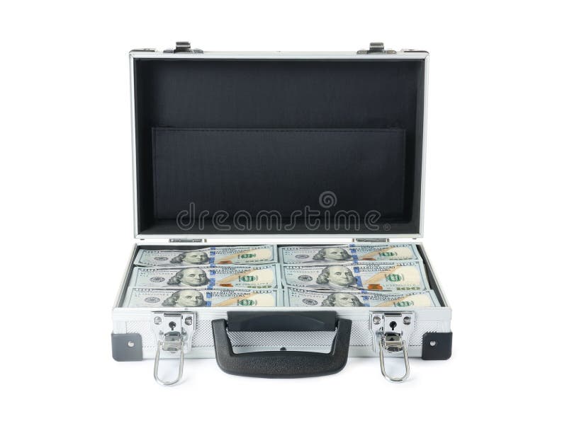 Open Hard Case Full of Money on White Stock Photo - Image of investment ...