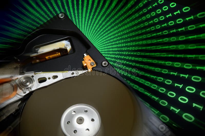 Open Hard Disk Drive with Binary Color Effects. Stock Image - Image of ...
