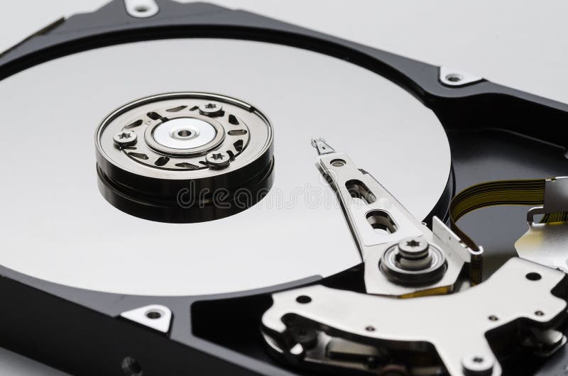 Open Hard Disk Drive Closeup Stock Image - Image of cylinder ...