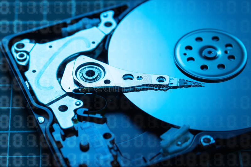 Open Hard Disk Drive. the Concept of Data Storage. Data Array. Blue HDD ...