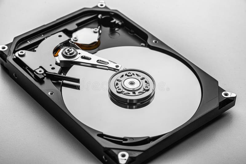 Open Hard Disk Drive Reveals Its Shiny Platter Stock Image - Image of electronics, harddrive ...