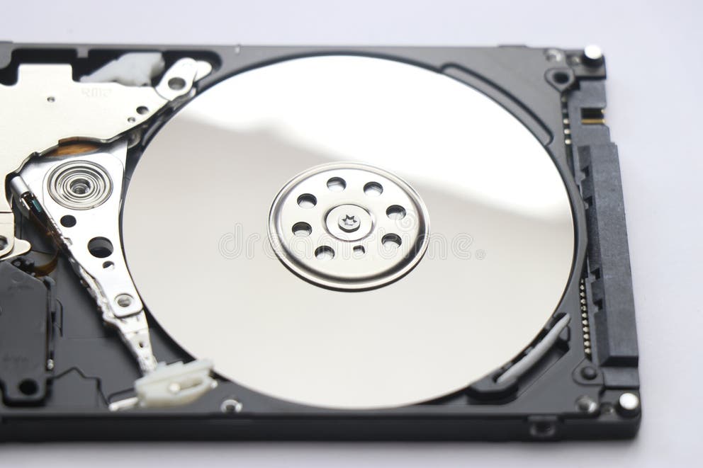 Open Hard Disk Drive with a View of Its Inside Parts. Hard Disk with Visible Actuators and ...