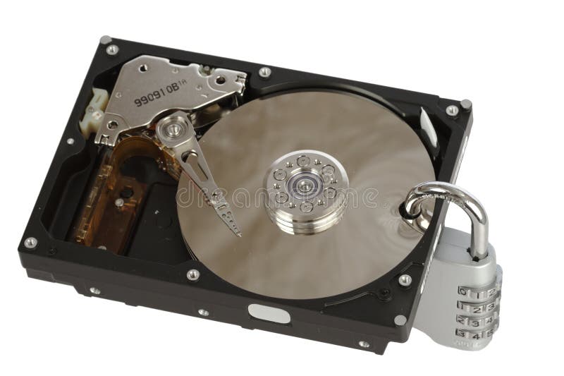 Open Hard Disk with Padlock Stock Photo - Image of protection, padlock ...