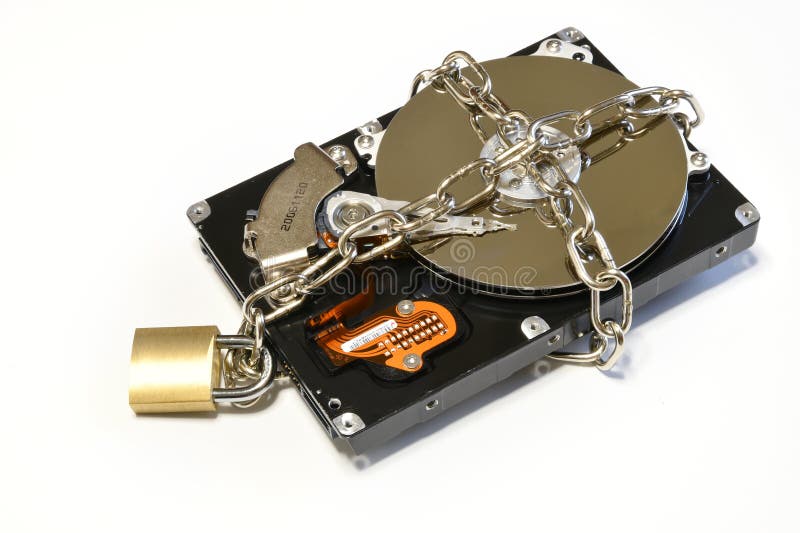 Open Hard Drive Secured with an Iron Chain and Padlock. Stock Photo ...