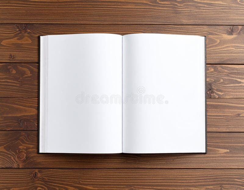 Open Hardcover Book with Slightly Turned Pages on Wooden Surface Stock ...
