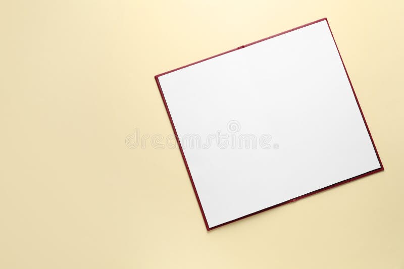 Open Hardcover Notebook with Empty Sheets on Beige Background, Top View ...