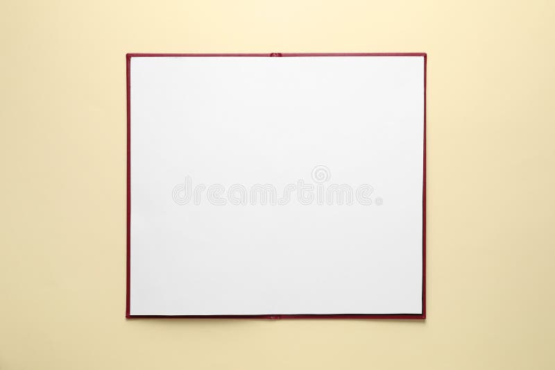 Open Hardcover Notebook with Empty Sheets on Beige Background, Top View ...