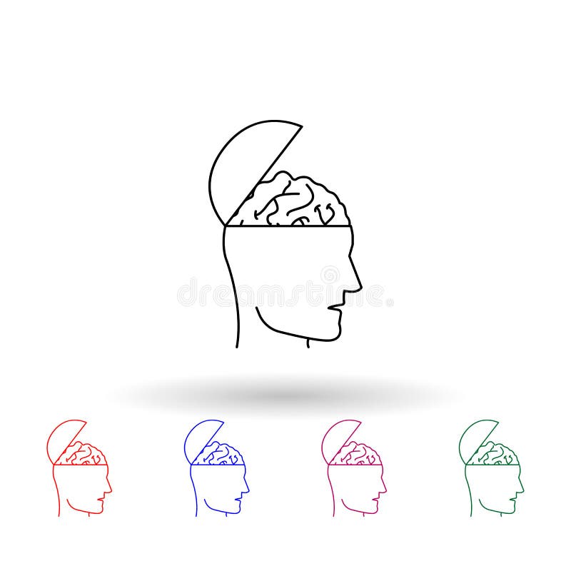 Open Head with Brain Multi Color Icon. Simple Thin Line, Outline Vector ...