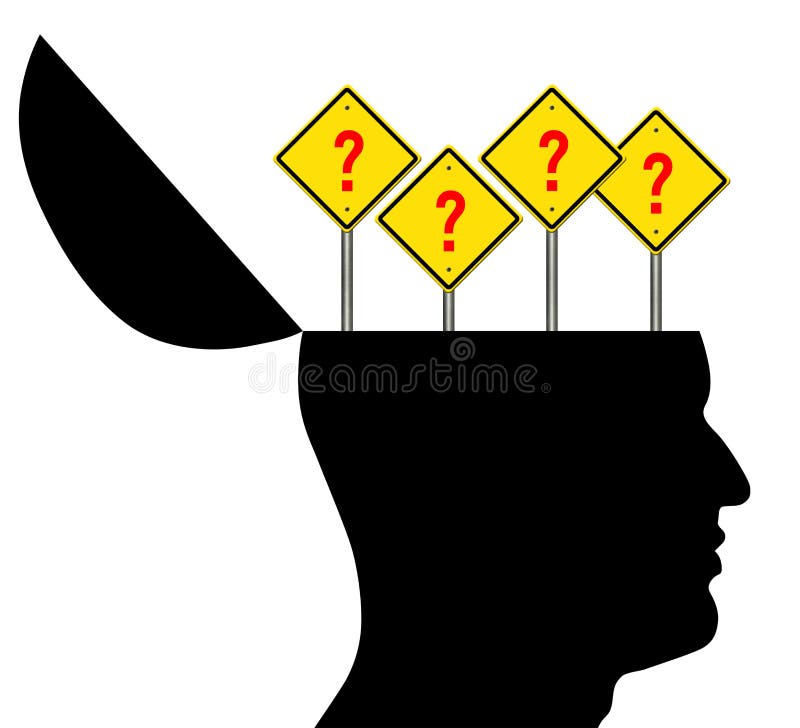 Open Head with Question Mark Signs Stock Illustration - Illustration of ...